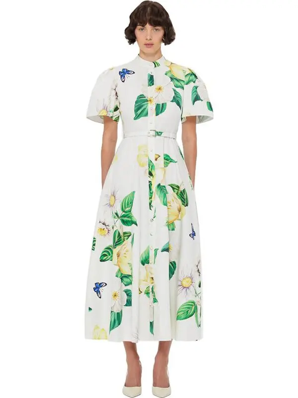 LEO LIN Bianca Short Sleeve Midi Dress - Joie Print In Snow