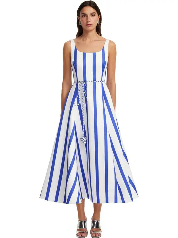 LEO LIN Serafina Striped Maxi Dress - Navy