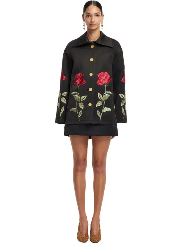 LEO LIN Leyna Embellished Rose Jacket - Ebony