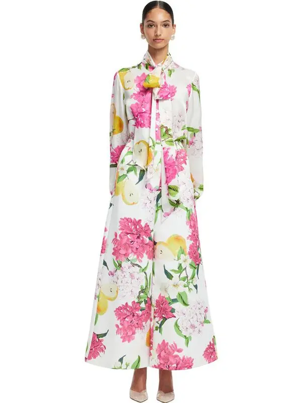 LEO LIN Freya Tie Neck Silk Blouse - Floral Pear Print