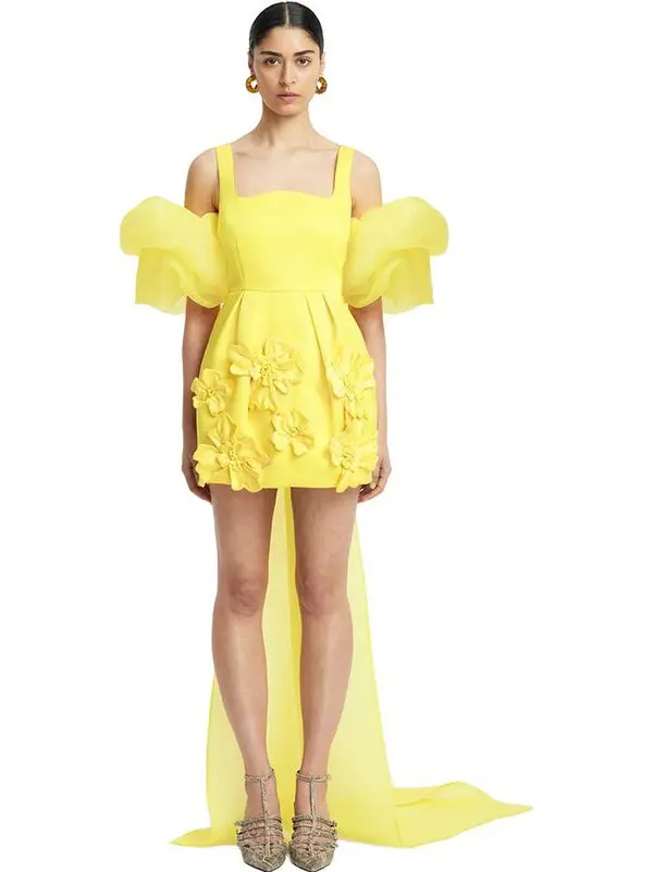 LEO LIN Leonora Organza Puff Sleeve Cape - Sunshine