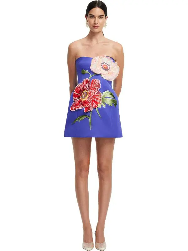 LEO LIN Rosario Appliqué Floral Bustier Mini Dress - Lapis
