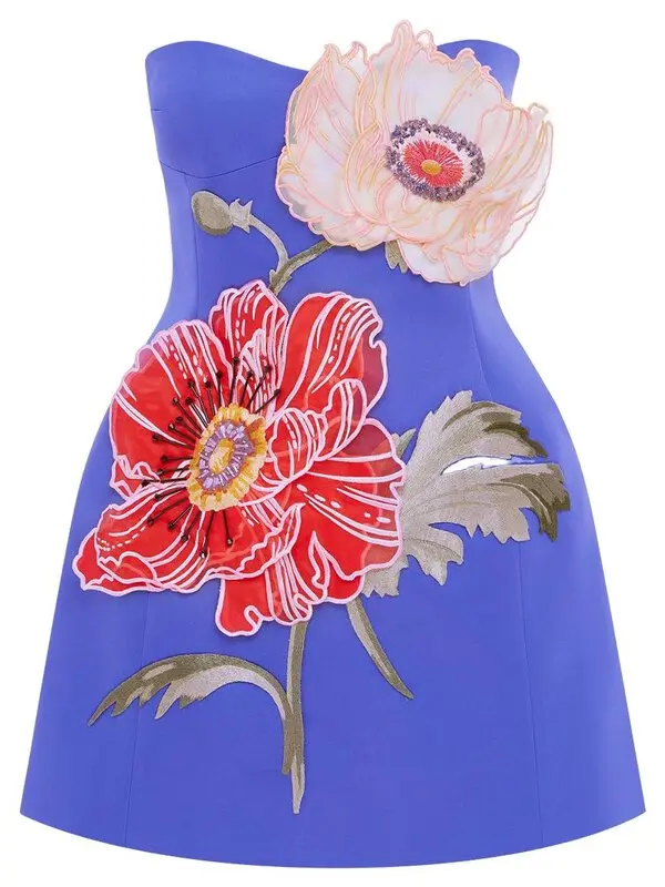 LEO LIN SHOPIFY Rosario Appliqué Bustier Mini Dress - Lapis