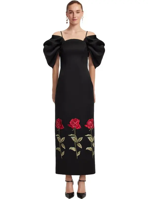 LEO LIN Embroidered Maxi Dress - Ebony