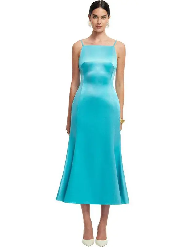 LEO LIN Regina Wool Blend Midi Dress - Aqua