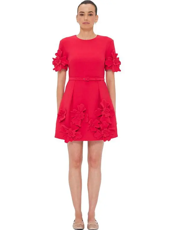 LEO LIN Aurelie Floral Appliqué Mini Dress - Rosa
