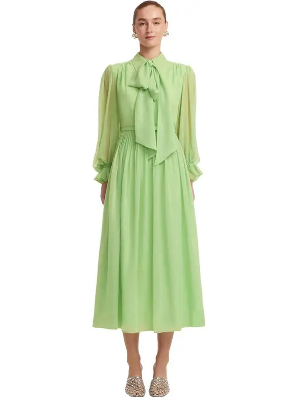 LEO LIN Cassie Tie Neck Midi Dress - Juniper Green