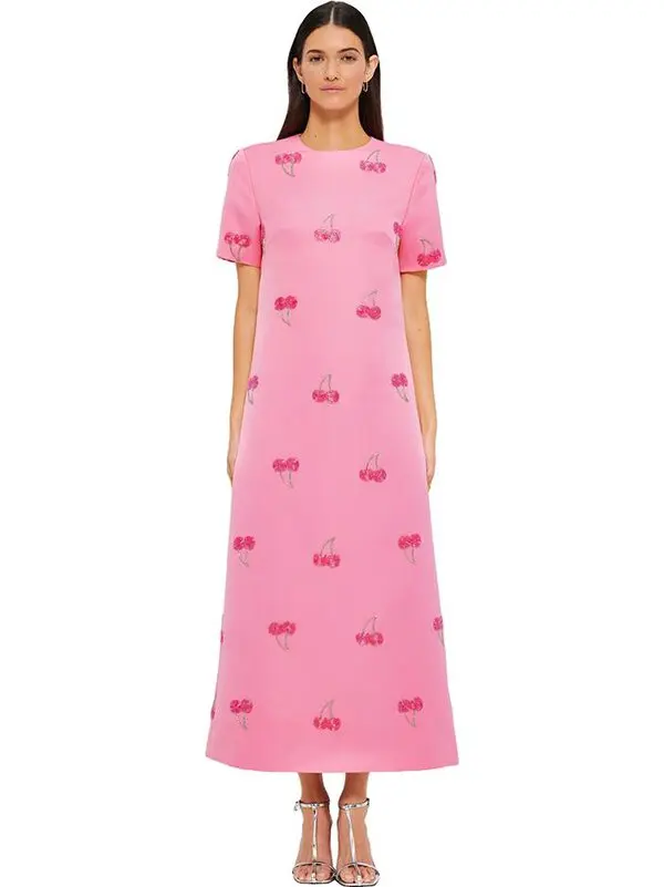LEO LIN Manon Embellished Shirt Midi Dress - Pink Cherry Beading