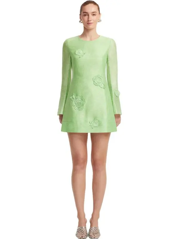 LEO LIN Suzanne Appliqué Mini Dress - Juniper Green