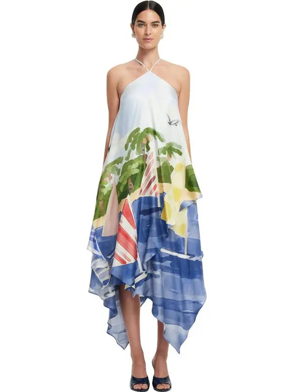 LEO LIN Sally Halterneck Maxi Dress - Nautical Print