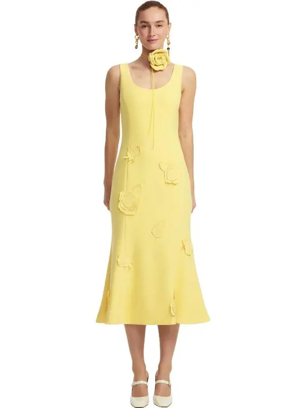 LEO LIN Emily Appliqué Midi Dress - Limoncello