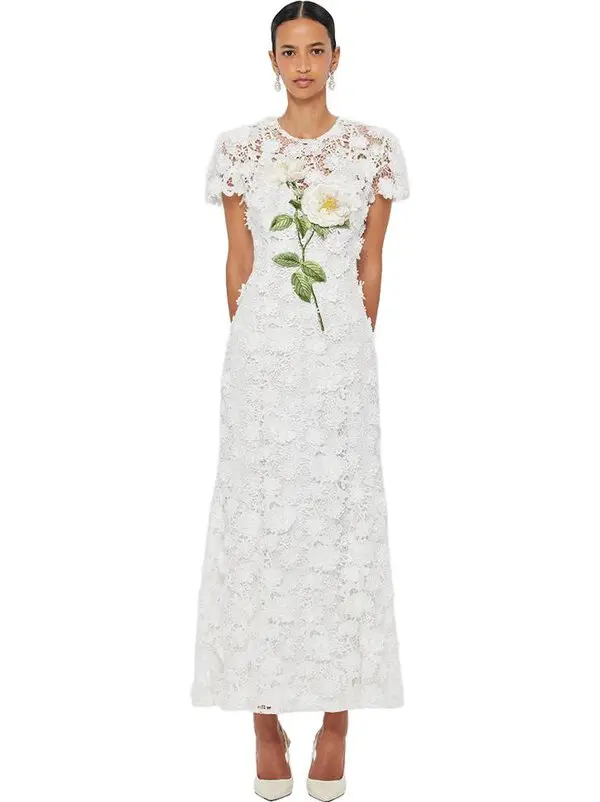 LEO LIN Monique Embroidered Lace Maxi Dress - Snow