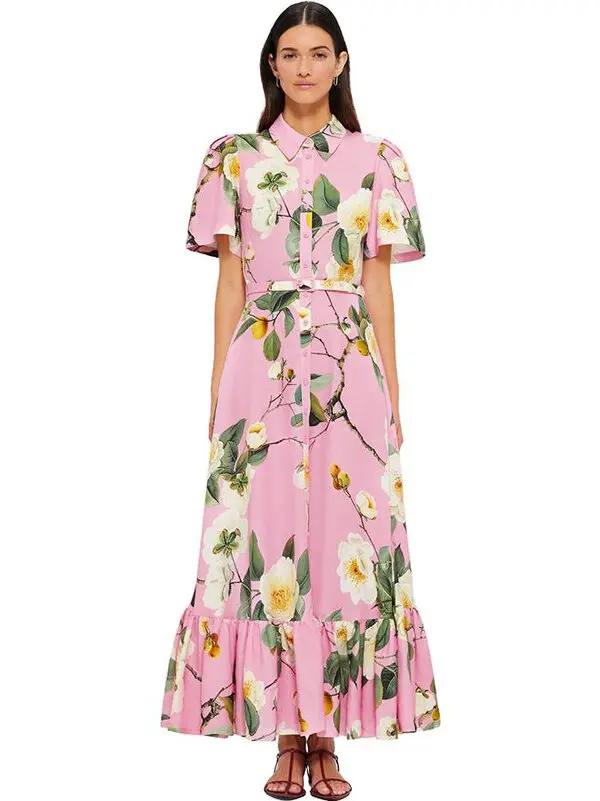 LEO LIN Becca Short Sleeve Midi Dress - Camelia Print