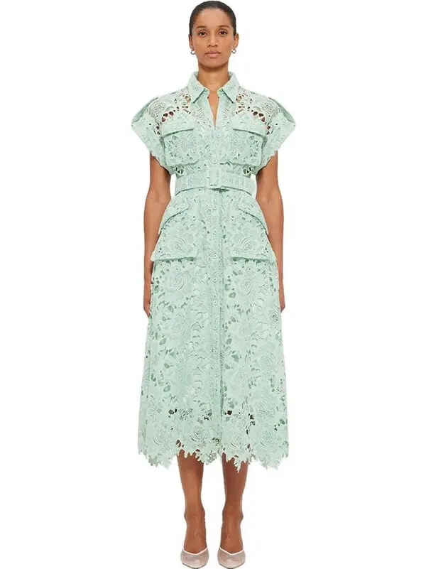 LEO LIN Audrey Lace Pocket Shirt Midi Dress - Pistachio