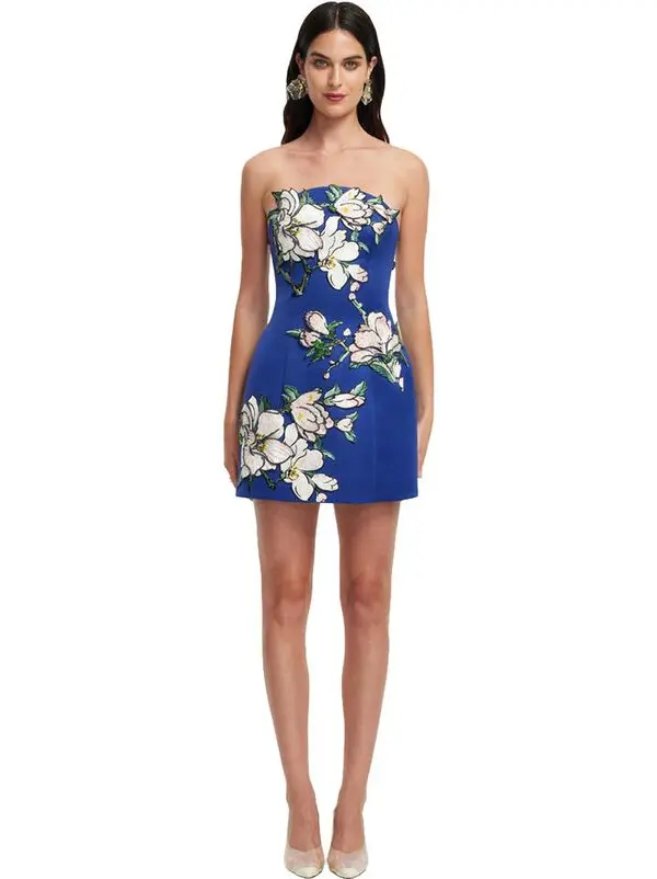 LEO LIN Zaria Appliqué Floral Bustier Mini Dress - Midnight Blue