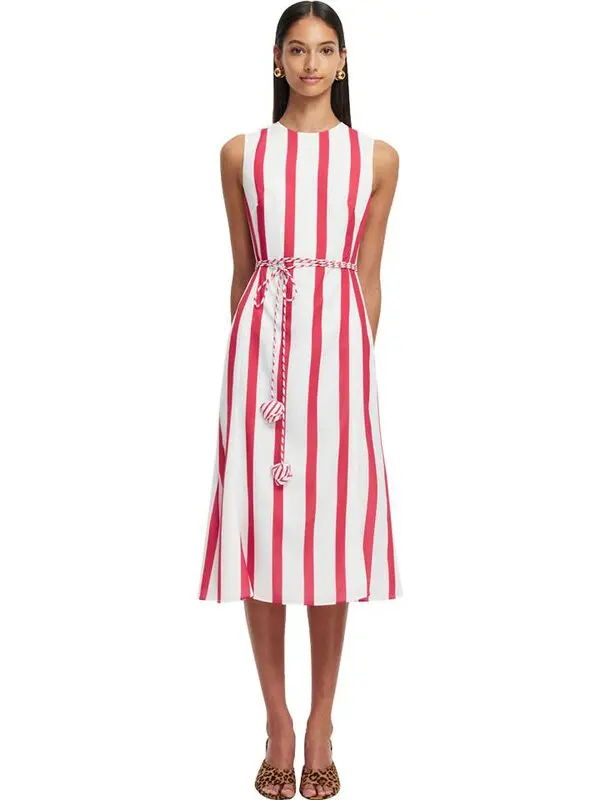 LEO LIN Striped Midi Dress - Scarlet