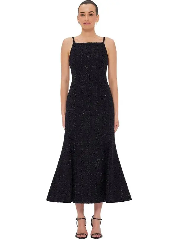 LEO LIN Regina Tweed Midi Dress - Ebony