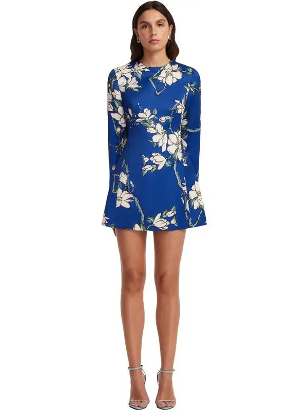 LEO LIN Aliza Long Sleeve Mini Dress - Midnight Magnolia Print