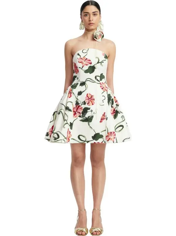 LEO LIN Reese Bustier Mini Dress - Vine Print In Snow