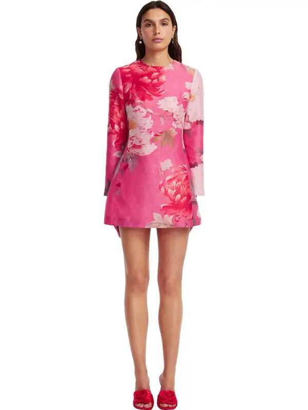 LEO LIN Aliza Mini Dress - Peony Print In Fuchsia