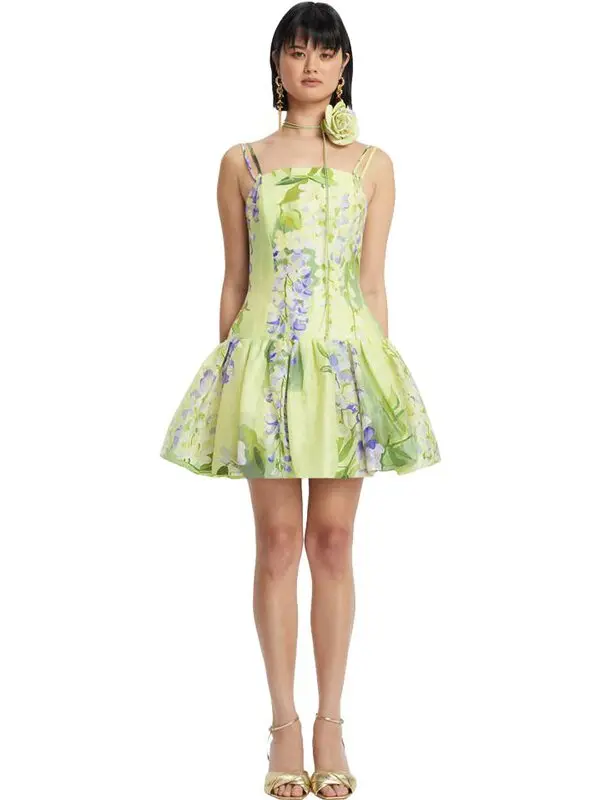 LEO LIN Lorena Puff Mini Dress - Wisteria Print