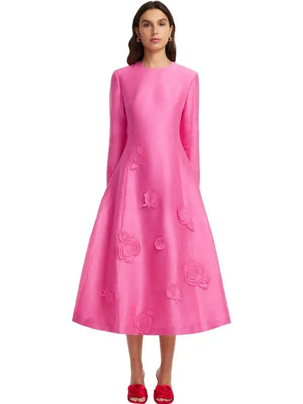 LEO LIN Amira Long Sleeve Petal Midi Dress - Fuchsia