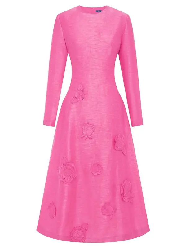LEO LIN Amira Long Sleeve Petal Midi Dress - Fuchsia