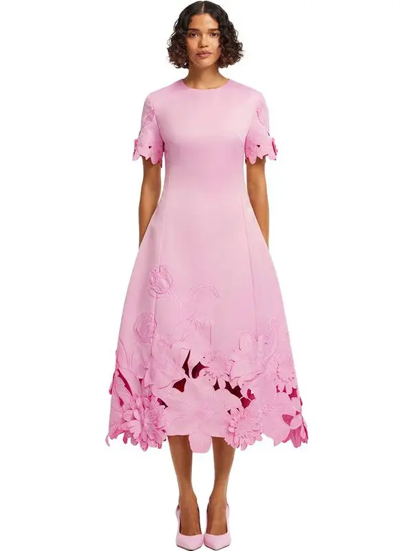 LEO LIN Caroline Appliqué Midi Dress - Flamingo