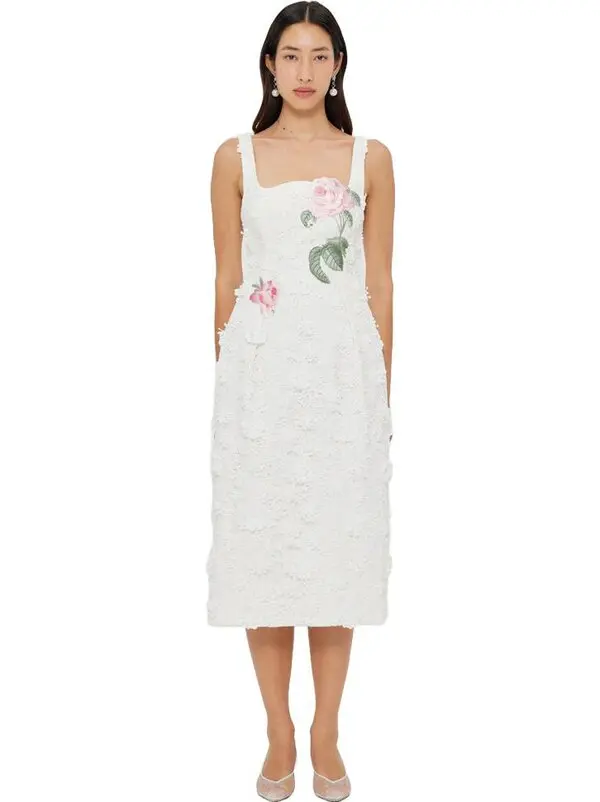 LEO LIN Larissa Embroidered Lace Midi Dress - Snow