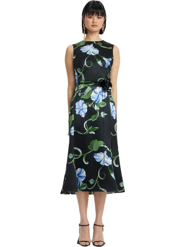 LEO LIN Olive Midi Dress - Vine Print In Ebony