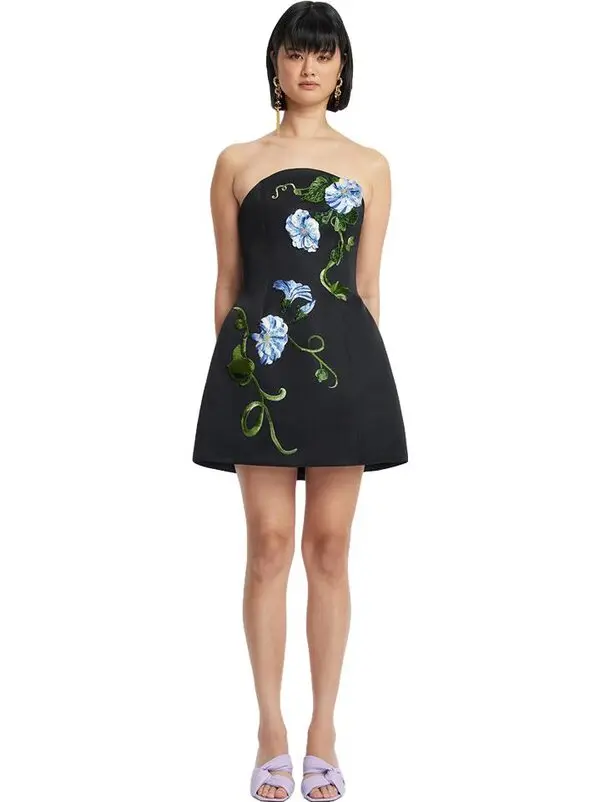 LEO LIN Zaria Appliqué Bustier Mini Dress - Vine Print In Ebony