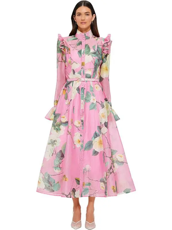 LEO LIN Katrina Butterfly Sleeve Midi Dress - Camelia Print