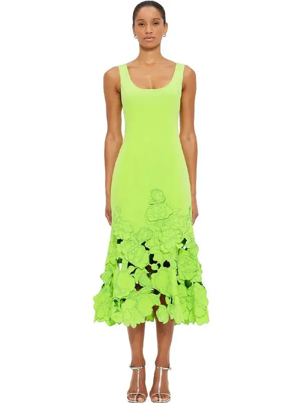 LEO LIN Emily Appliqué Midi Dress - Lime