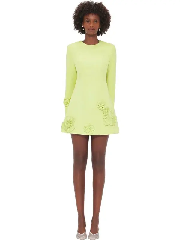LEO LIN Aliza Long Sleeve Petal Mini Dress - Chartreuse