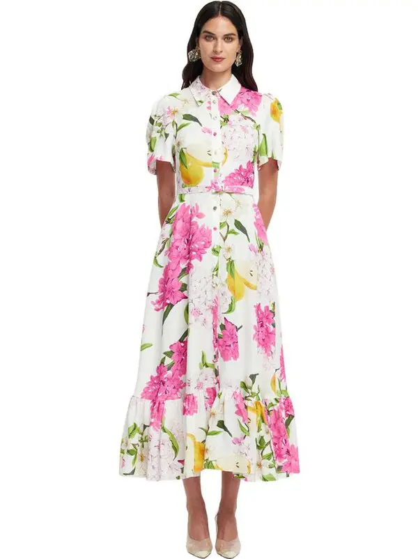 LEO LIN Becca Short Sleeve Midi Dress - Floral Pear Print