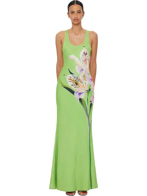 LEO LIN Helena Lily Print Maxi Dress - Lily Print In Parakeet