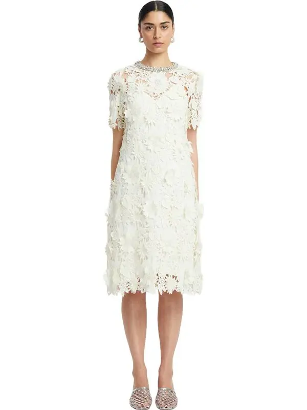 LEO LIN Sheridan Embellished Lace Midi Dress - Snow