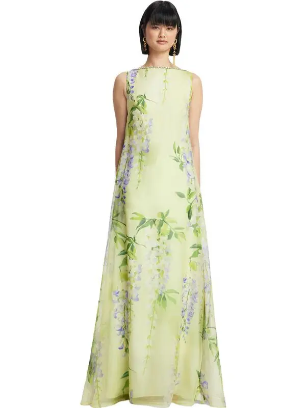 LEO LIN Yumei Embellished Gown - Wisteria Print