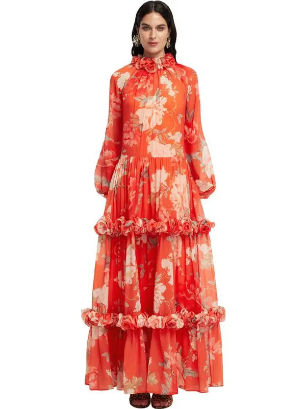 LEO LIN Angela Ruffled Maxi Dress - Saffron Peony Print