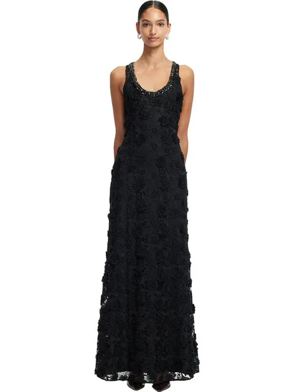 LEO LIN Helena Lace Embellished Maxi Dress - Ebony