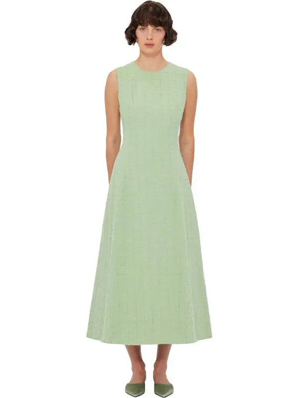 LEO LIN Cleo Tweed Midi Dress - Caledon Green