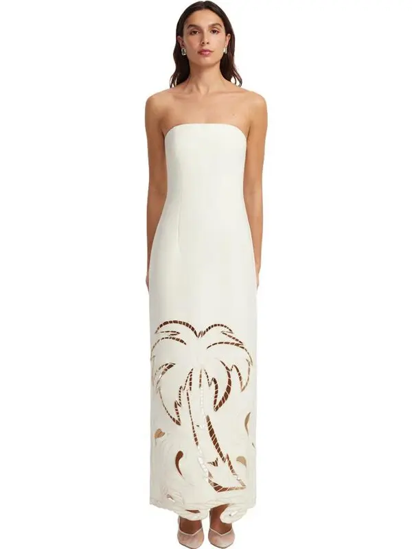 LEO LIN Rayna Palm Bustier Maxi Dress - Vanilla