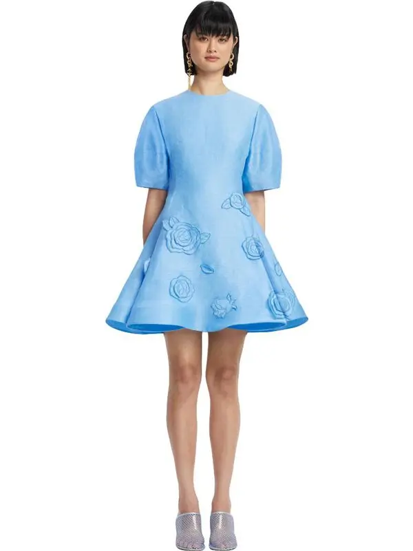 LEO LIN Simona Appliqué Mini Dress - Pastel Blue