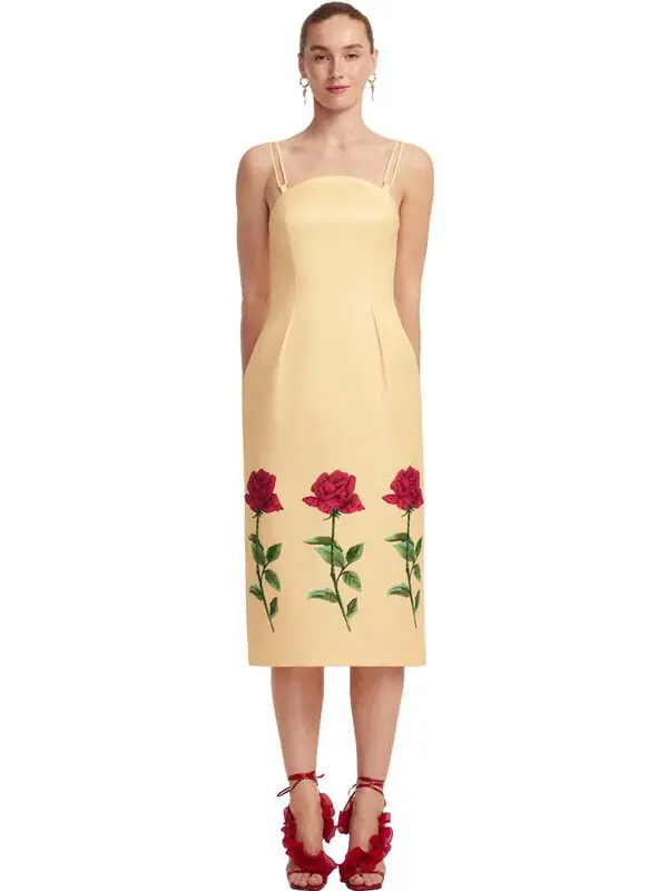 LEO LIN Polina Embellished Rose Midi Dress - Butter