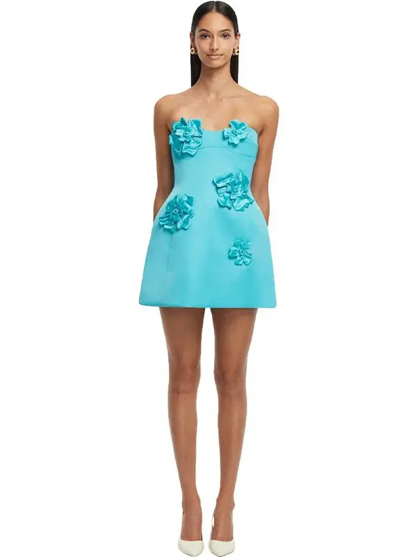 LEO LIN Rosario Petal Bustier Mini Dress - Aqua