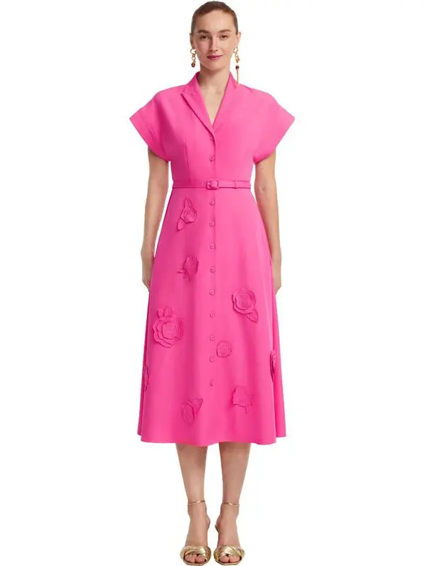 LEO LIN Aubrey Appliqué Shirt Midi Dress - Fuchsia