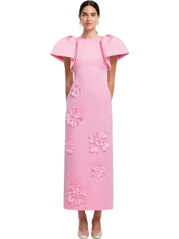 LEO LIN Lucinda Floral Appliqué Maxi Dress - Baby Pink