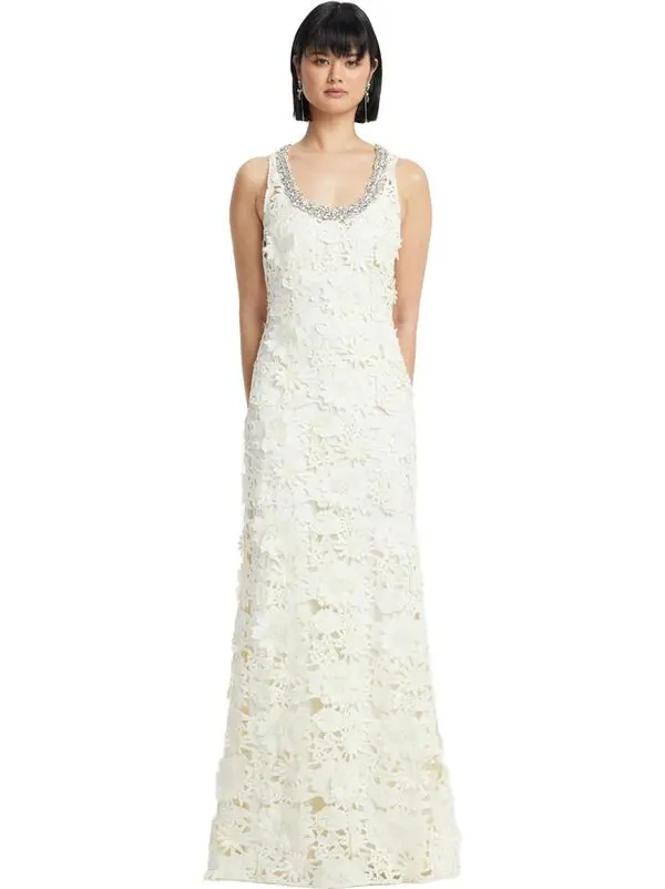 LEO LIN Helena Embellished Lace Maxi Dress - Snow