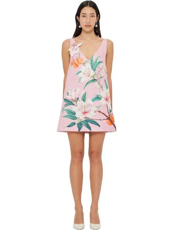 LEO LIN Kaelyn V-neck Mini Dress - Lavish Print In Pink