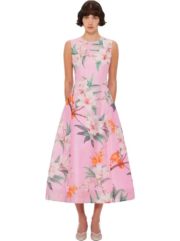 LEO LIN Cleo Printed Sleeveless Midi Dress - Lavish Print In Pink